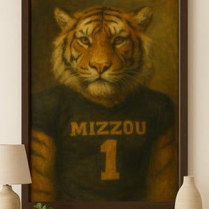 Mizzou Tiger Football Mascot Oil Painting – College Team Wall Art ...