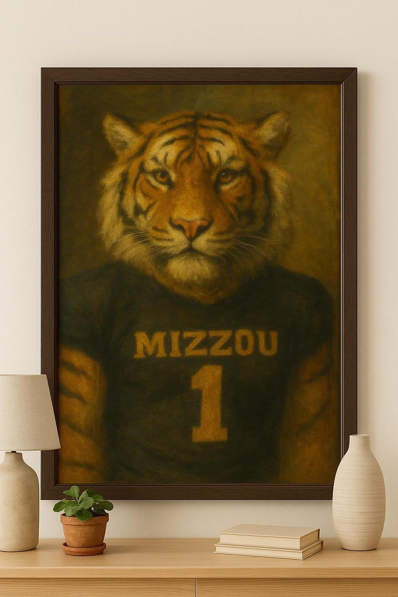 Mizzou Tiger Football Mascot Oil Painting – College Team Wall Art ...