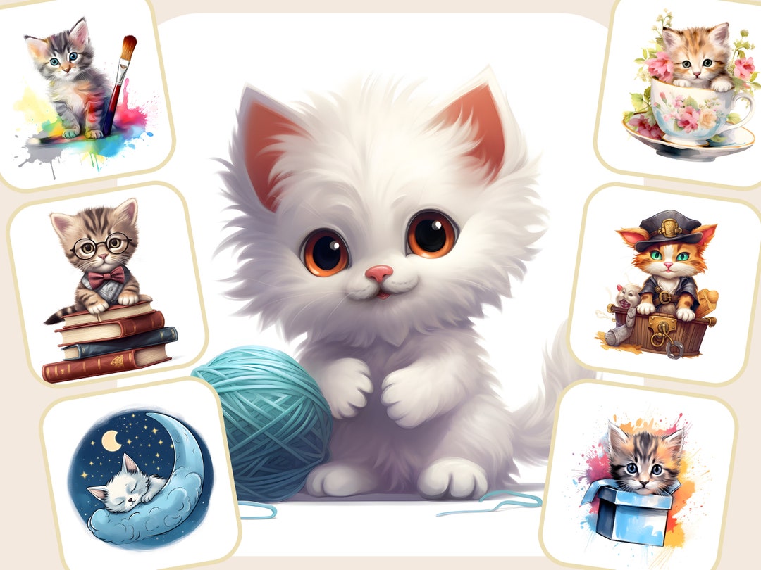 54 Kitten Clipart Bundle Adorable Watercolor Kittens Ideal for ...