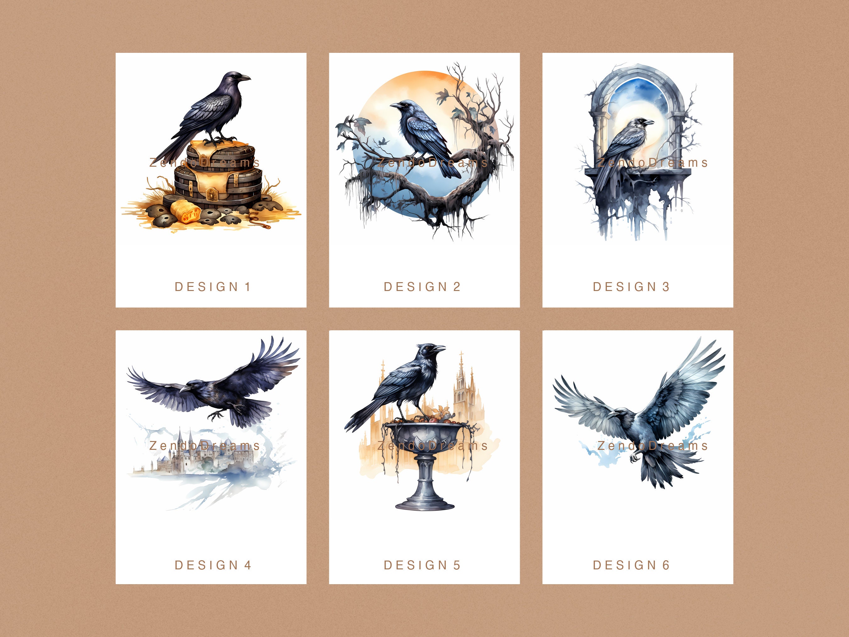 54 Mystic Raven Watercolor Gothic Bird Art Dark Raven Clipart Bundle ...