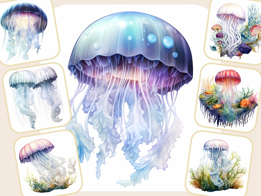 54 Undersea Jellyfish Watercolor Clipart Mesmerizing Marine Life Art ...