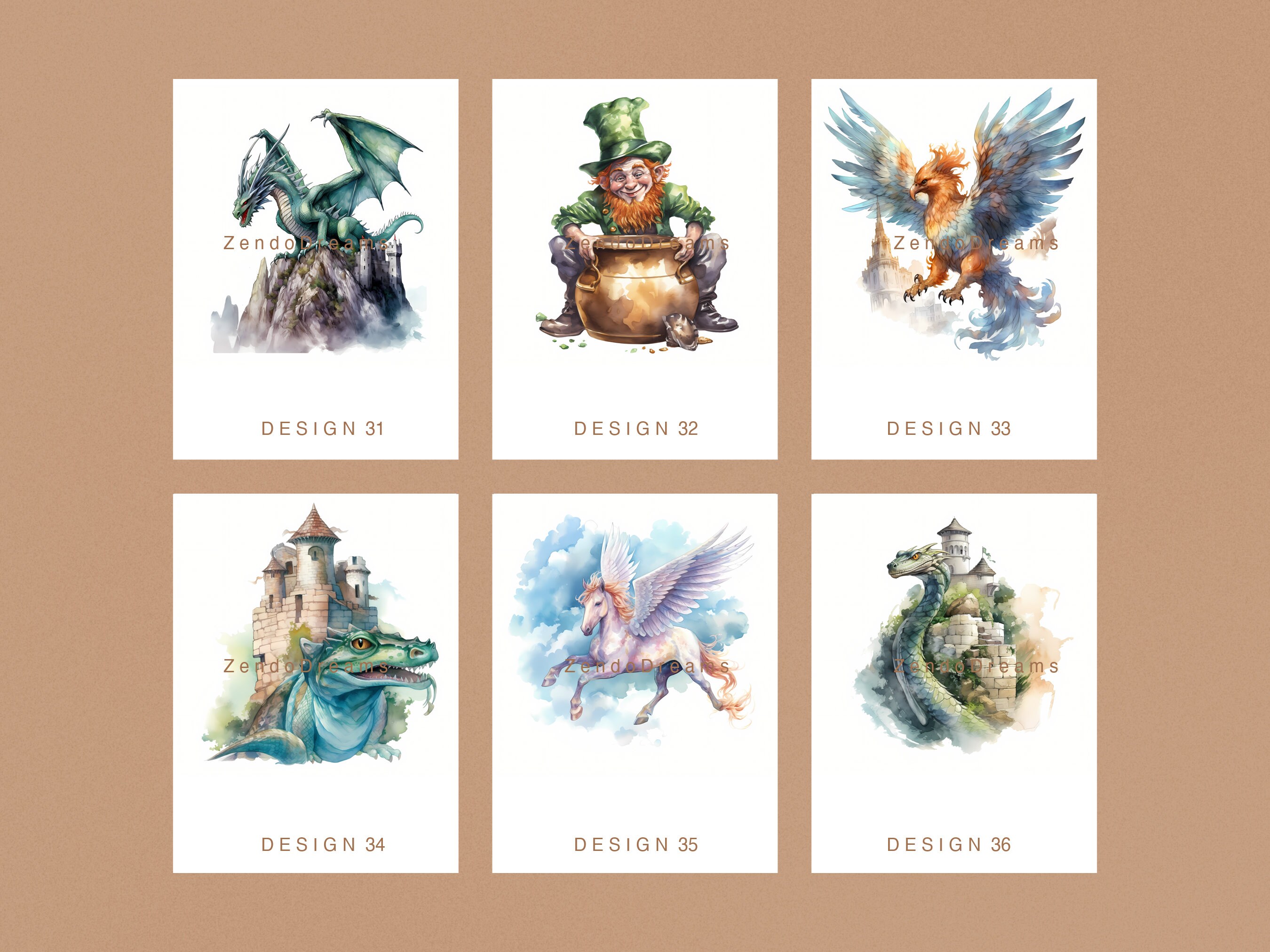 54 Fantasy Creatures Watercolor Clipart Magical Illustrations Fantasy ...