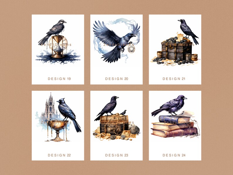 54 Mystic Raven Watercolor Gothic Bird Art Dark Raven Clipart Bundle ...