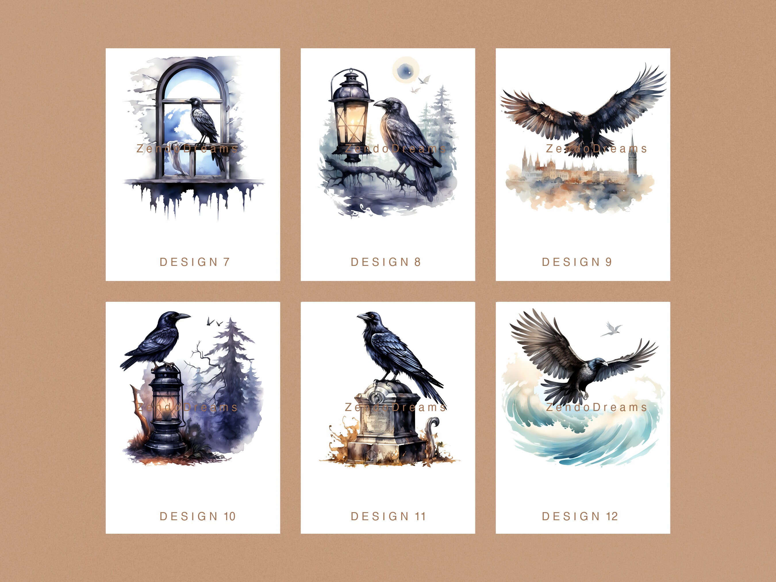 54 Mystic Raven Watercolor Gothic Bird Art Dark Raven Clipart Bundle ...