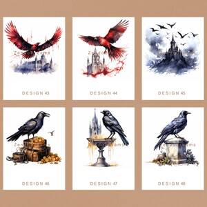 54 Mystic Raven Watercolor Gothic Bird Art Dark Raven Clipart Bundle ...