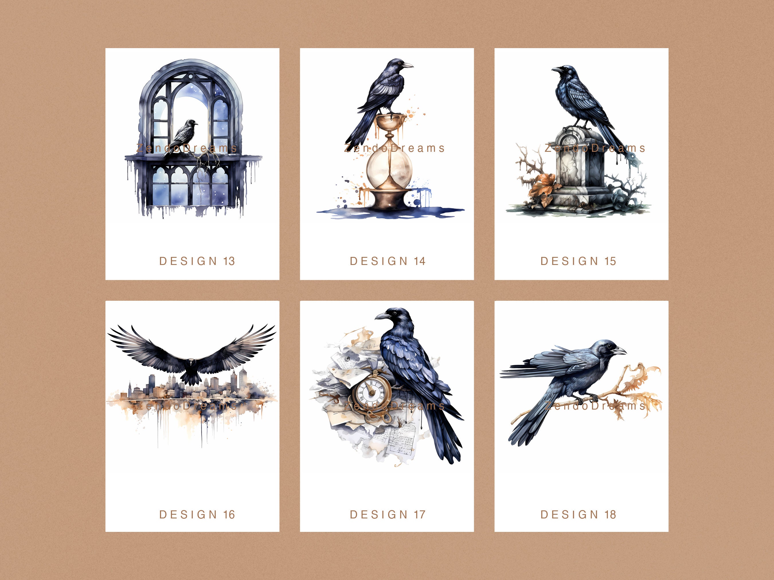 54 Mystic Raven Watercolor Gothic Bird Art Dark Raven Clipart Bundle ...