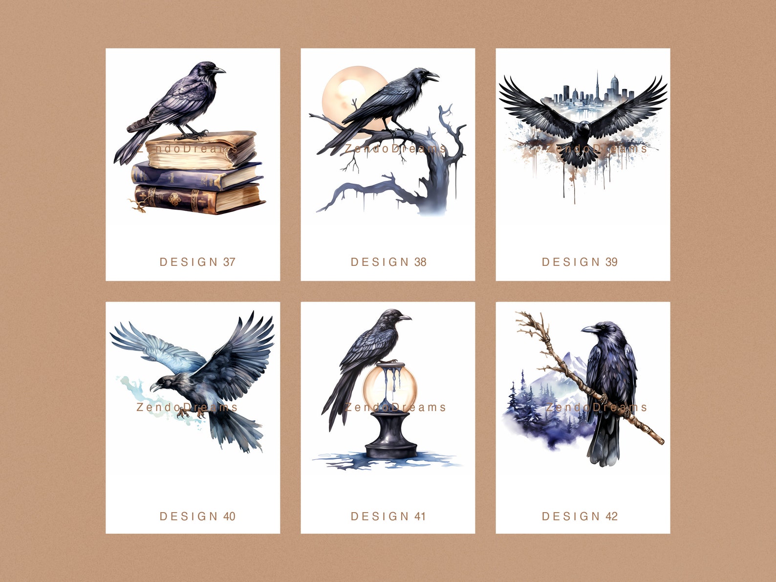 54 Mystic Raven Watercolor Gothic Bird Art Dark Raven Clipart Bundle ...