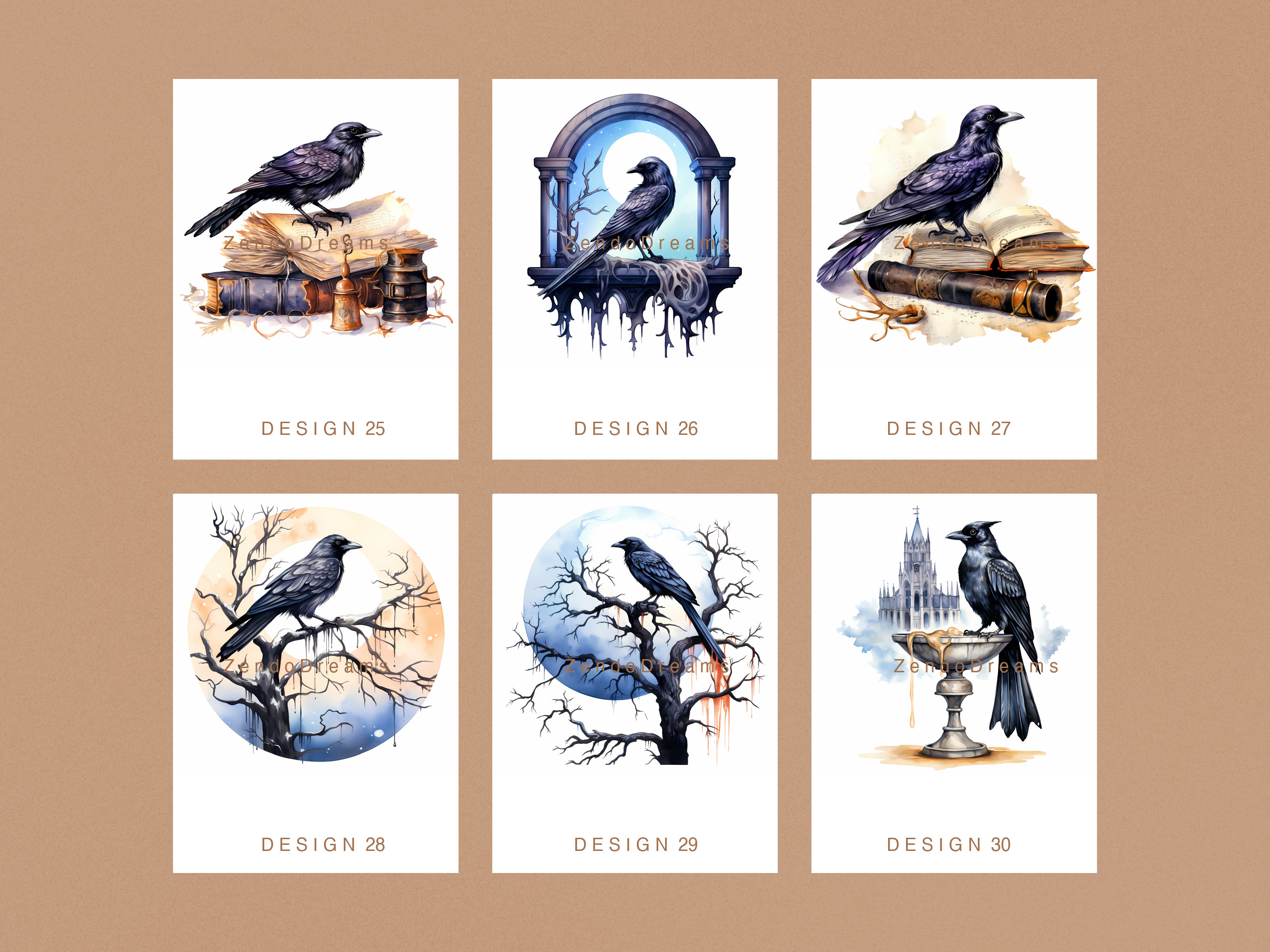 54 Mystic Raven Watercolor Gothic Bird Art Dark Raven Clipart Bundle ...
