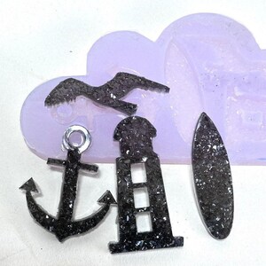 4 Pc Crystal Silicone Mold Set - Seagull, Anchor, Lighthouse, Surfboard ...