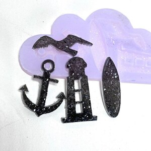 4 Pc Crystal Silicone Mold Set - Seagull, Anchor, Lighthouse, Surfboard ...