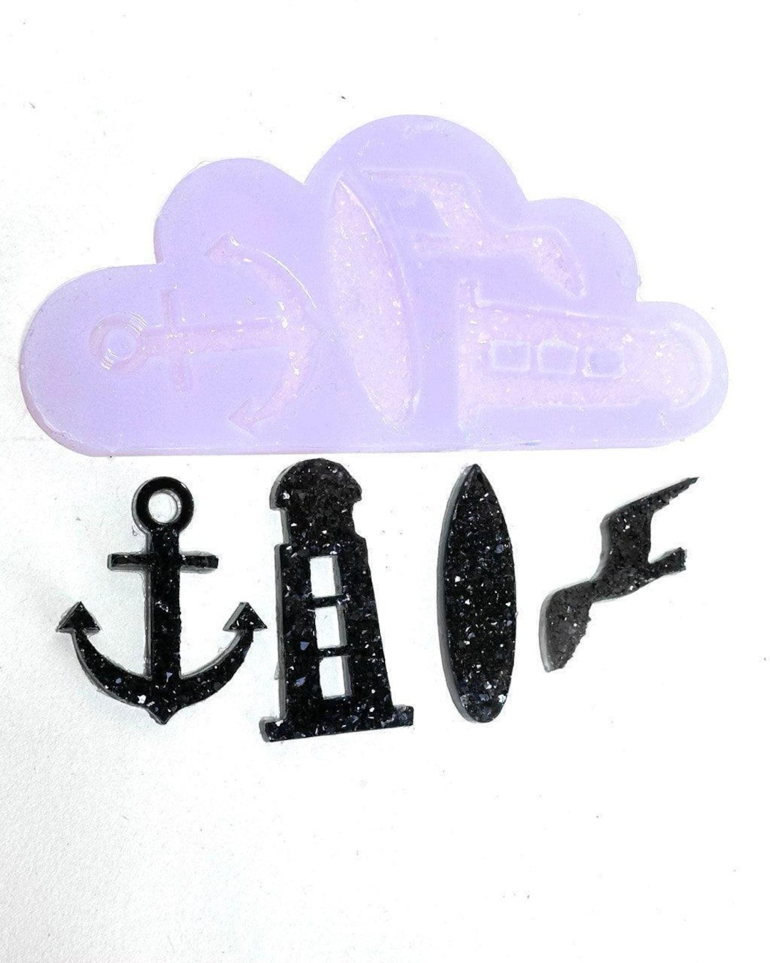 4 Pc Crystal Silicone Mold Set - Seagull, Anchor, Lighthouse, Surfboard ...