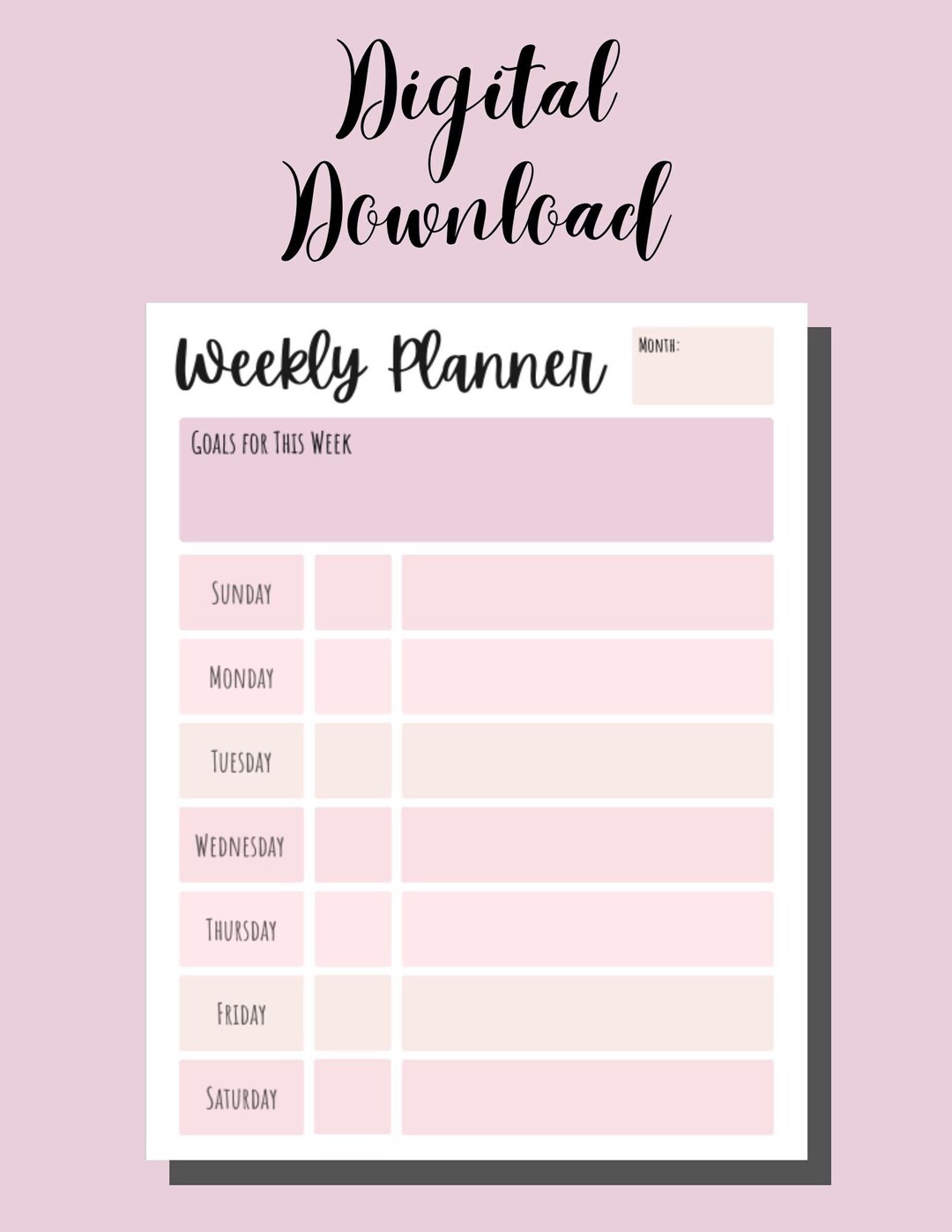 Undated Weekly Planner Digital Download - Etsy