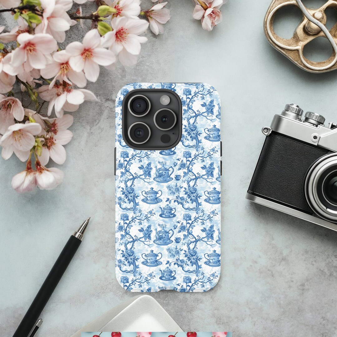 Blue Toile Phone Case | Chinoiserie Floral Shell | Vintage Tech ...