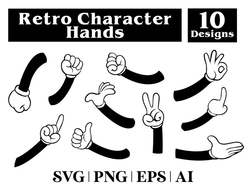 Retro Cartoon Hands Svg Bundle of 10 Designs, Cartoon Arms Svg - Etsy ...
