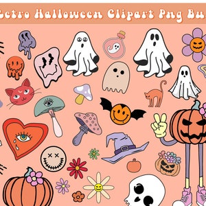 Groovy Halloween Clipart Bundle Png, Retro Halloween Clipart Bundle, 36 ...