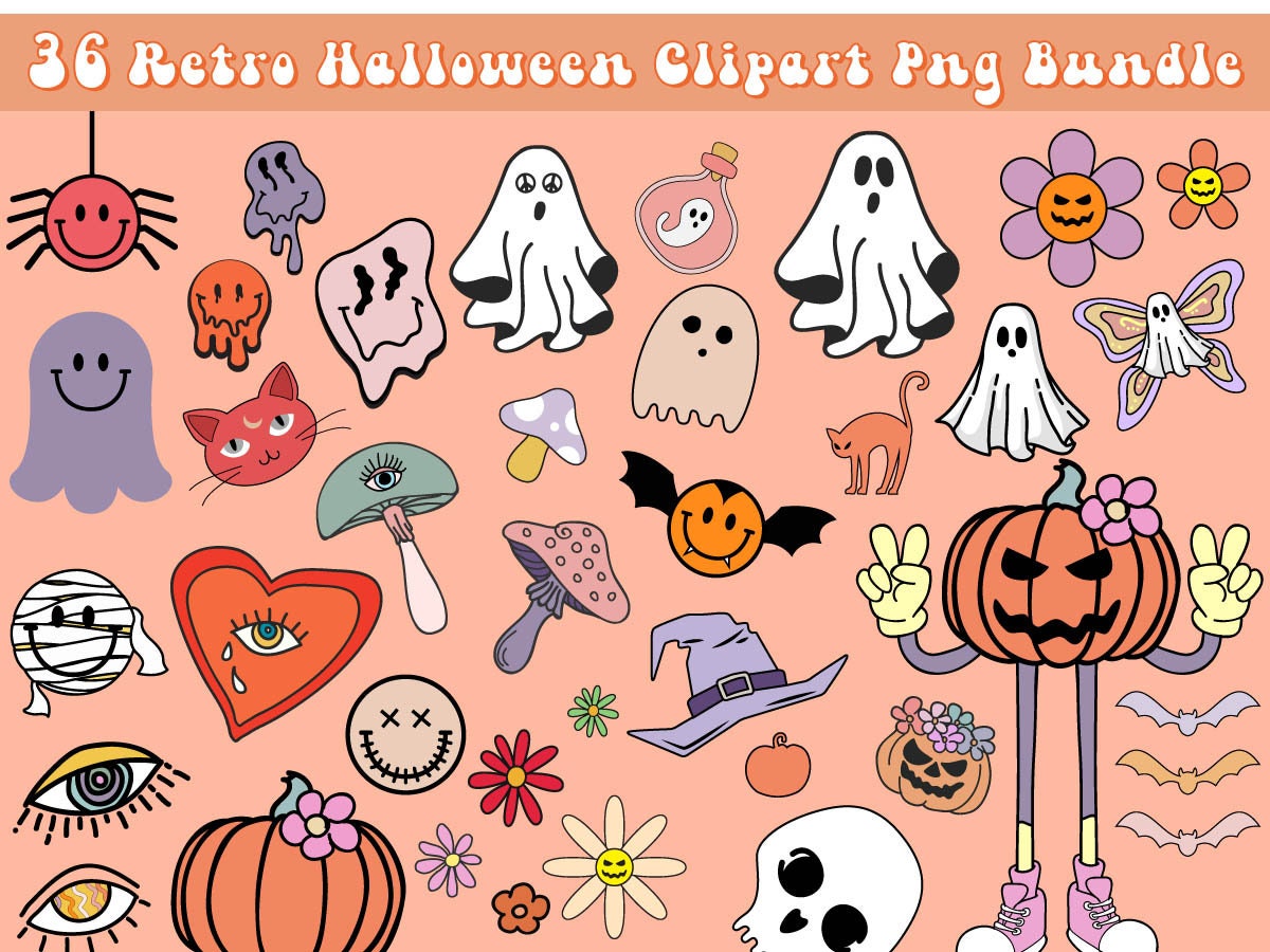 Groovy Halloween Clipart Bundle Png Retro Halloween Clipart - Etsy