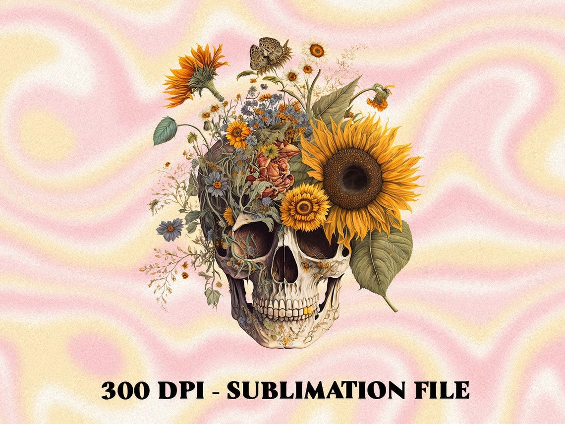 Sunflower Skull Png, Floral Skull Png, Sunflowers Sublimation Png ...