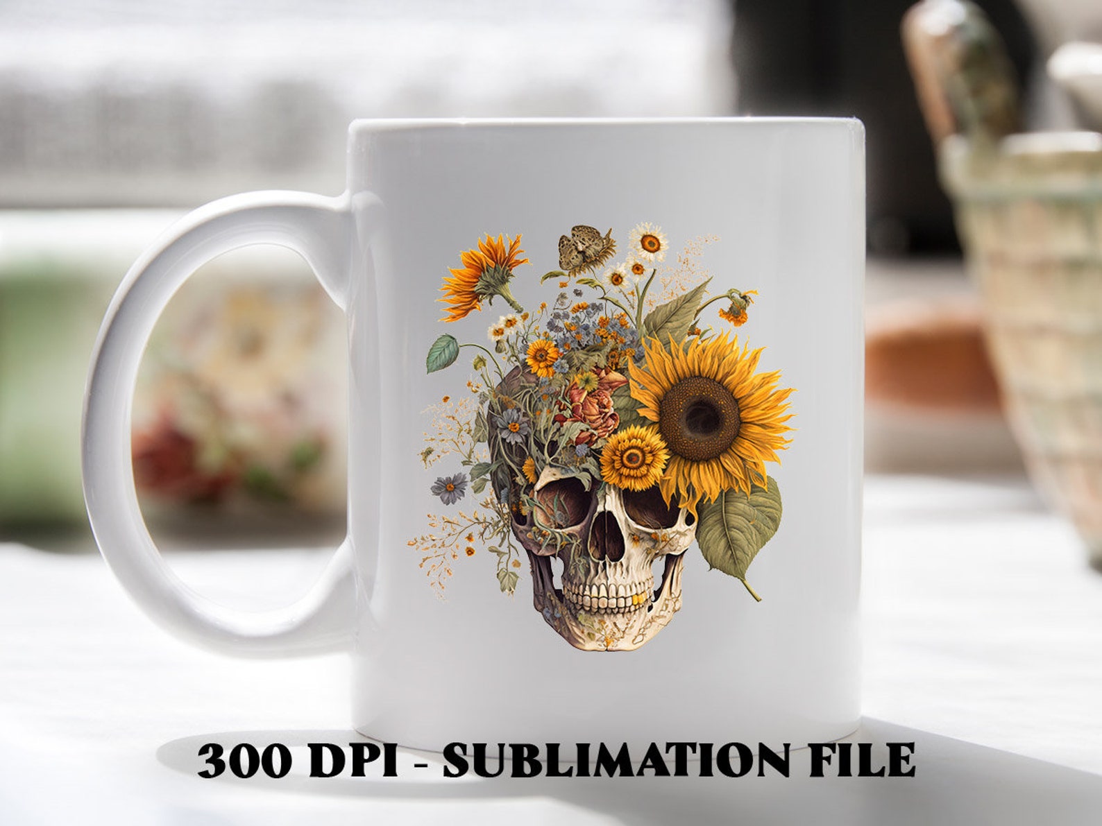 Sunflower Skull Png, Floral Skull Png, Sunflowers Sublimation Png ...
