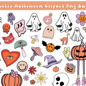 Groovy Halloween Clipart Bundle Png, Retro Halloween Clipart Bundle, 36 ...