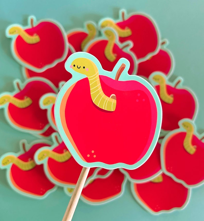 Worm in the Big Apple Sticker - Laptop Sticker - Water Bottle Sticker ...