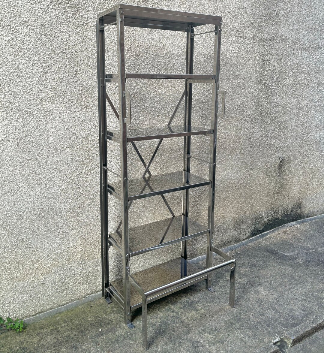 Vintage Mid-century / Industrial Stainless Steel Archival Library Shelf ...