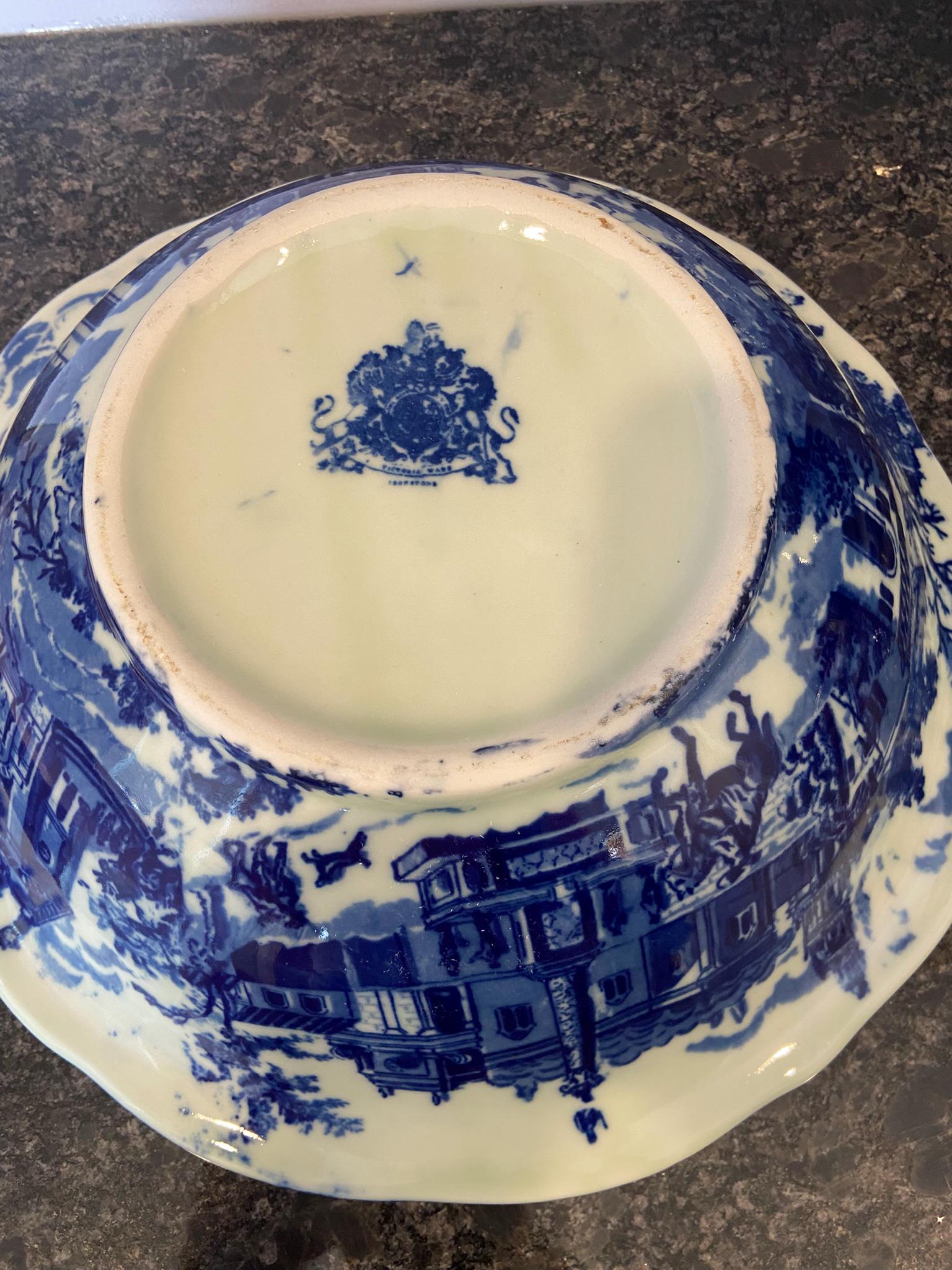 Vintage Ironstone Flow Blue Large Water Pitcher and Basin Victoria Ware ...