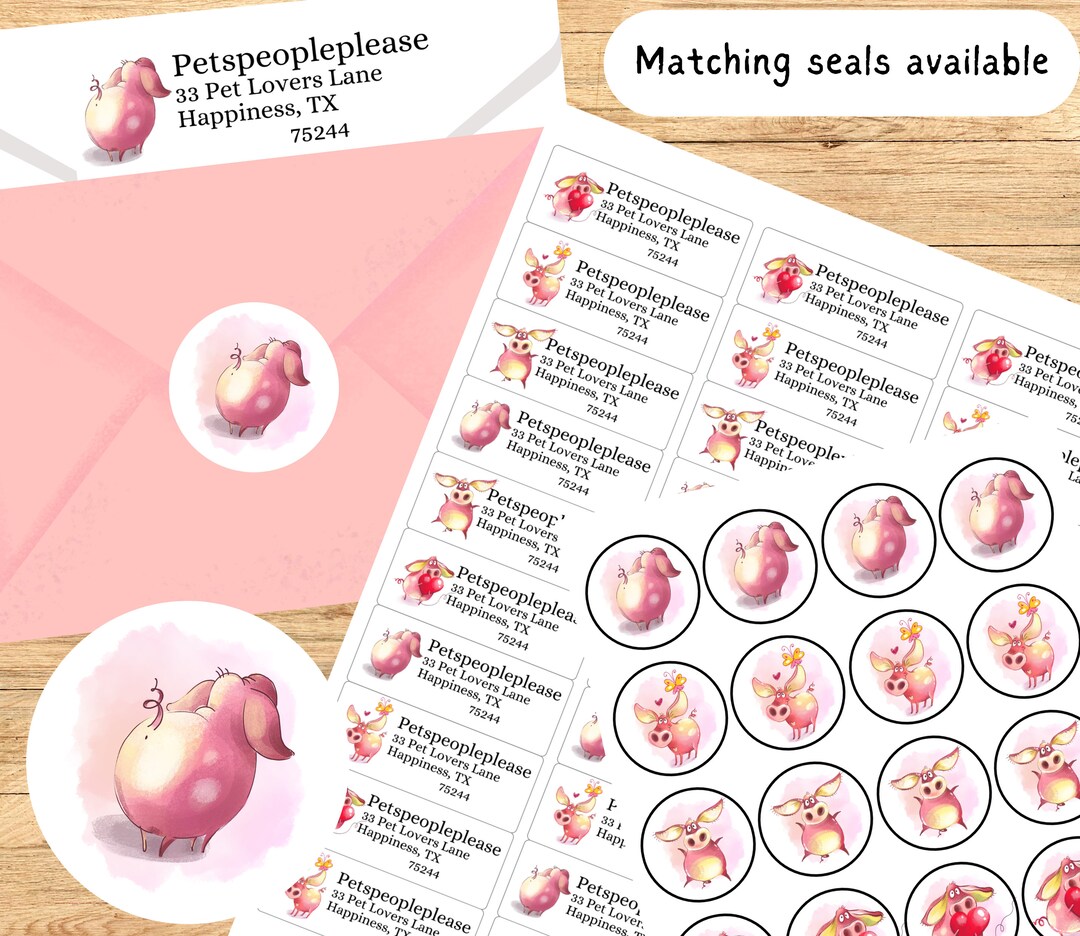 Funny Pig Lovers Return Address Envelope Labels Custom Peel and Stick ...