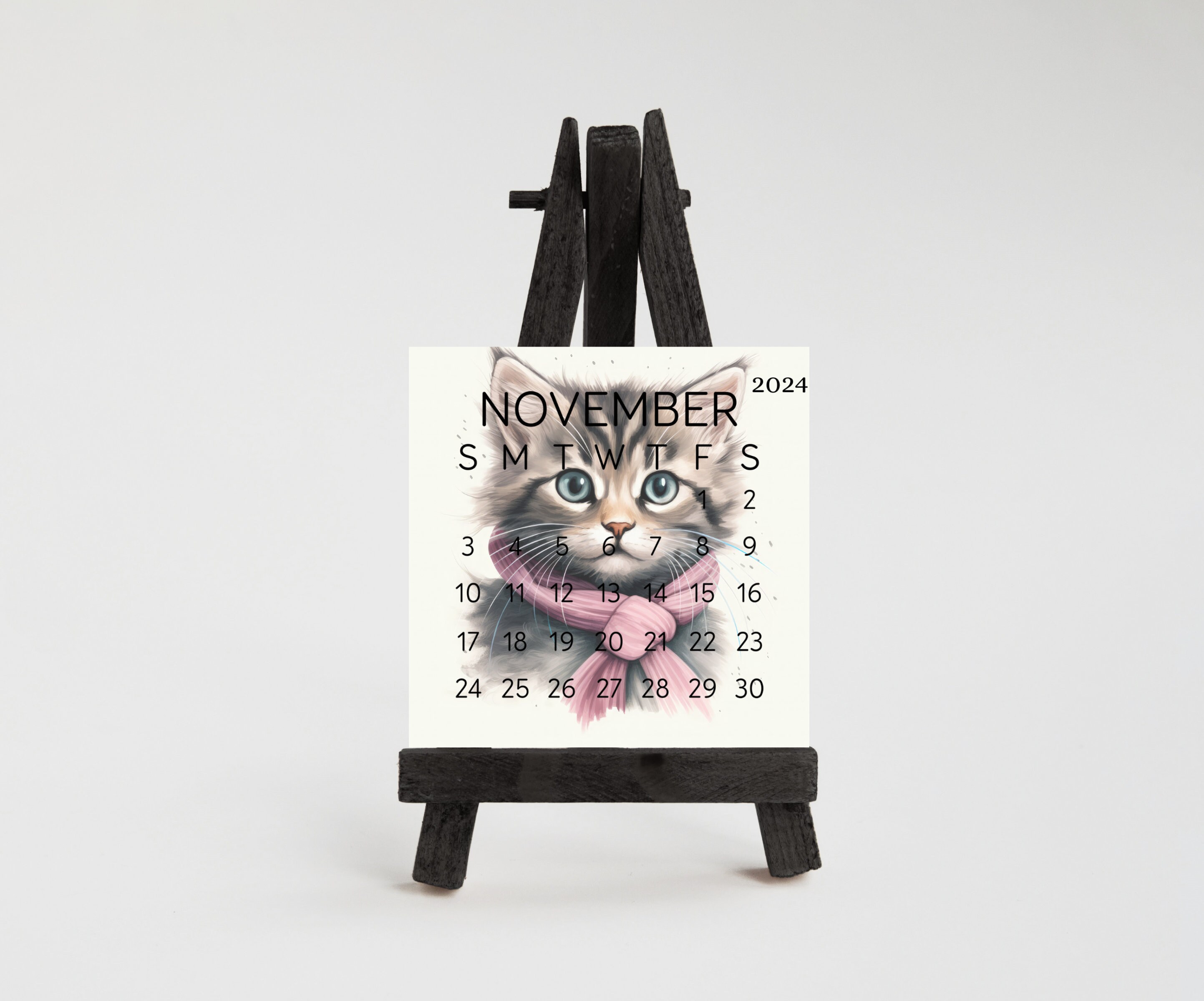 Small Desk Calendar Kitten Optional Wood Stand Mini Cat Calendar Cat ...