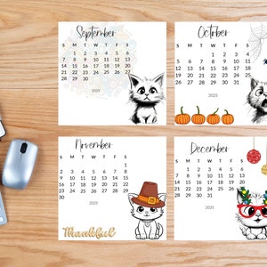 2025 Small Desk Funny Cat Calendar Optional Lamination and Wood Display ...
