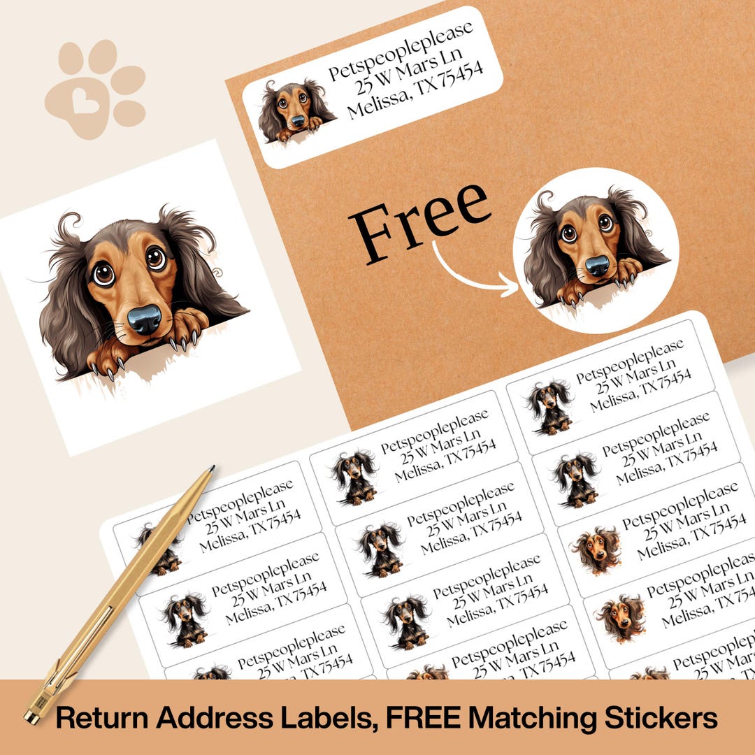 Quirky Dachshund Return Address Labels With FREE Matching Dog Stickers ...