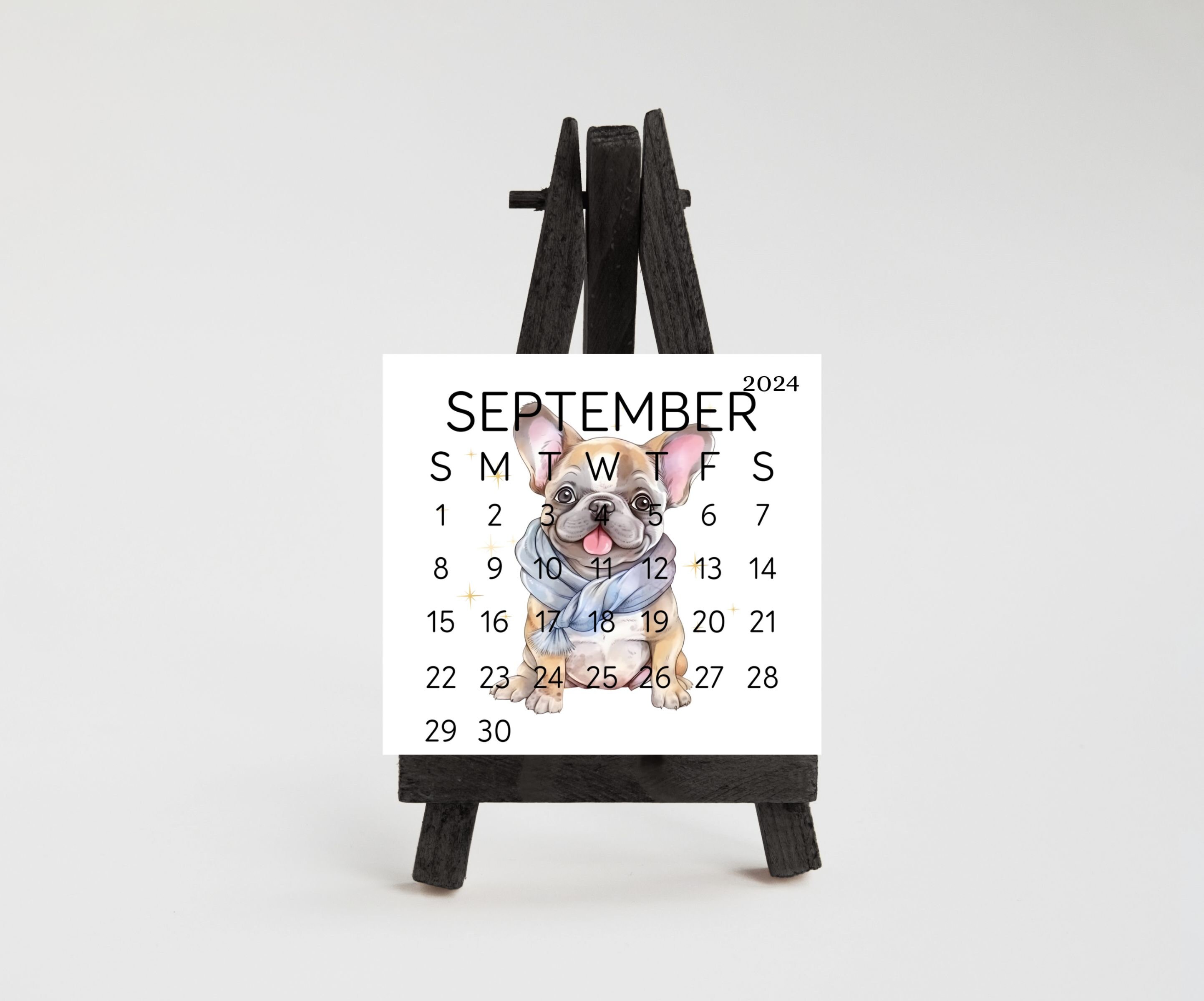 2024 Small Desk Frenchie Stand up Calendar French Bulldog Wood Stand ...