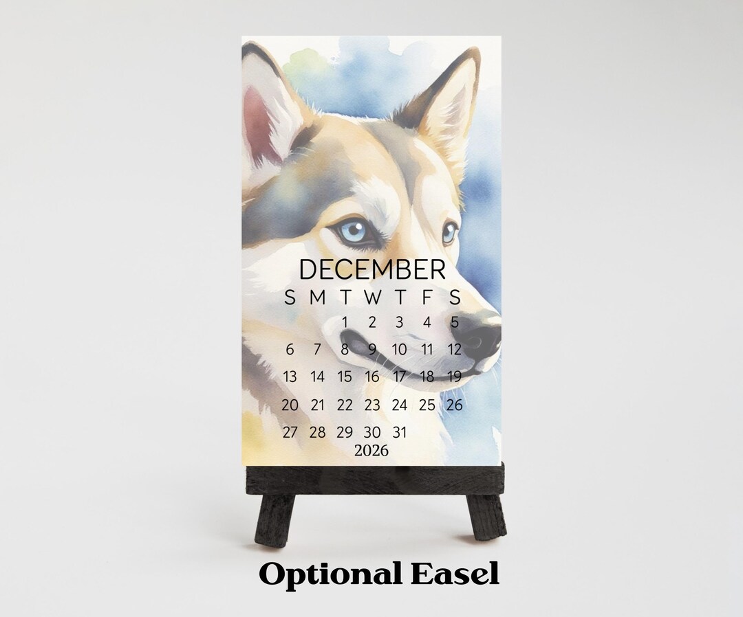 2026 Watercolor Husky Art Mini Calendar, Monthly Dog Desk Calendar W ...