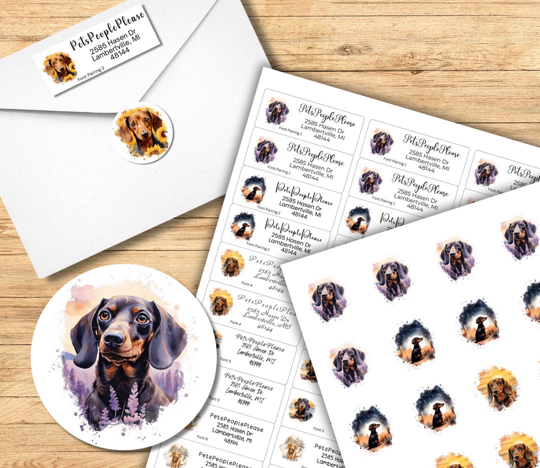 Personalized Dachshund Address Labels Peel and Stick Letter Stickers ...