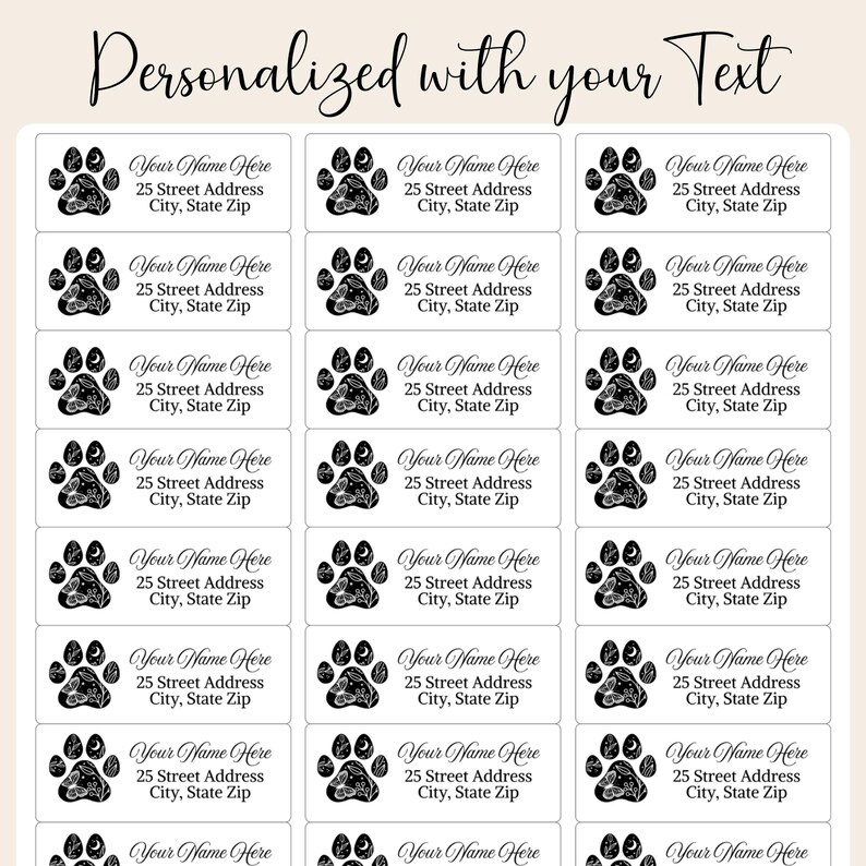Paw Print Address Labels, 8 Design Choices, Free Envelope Seals, Custom ...