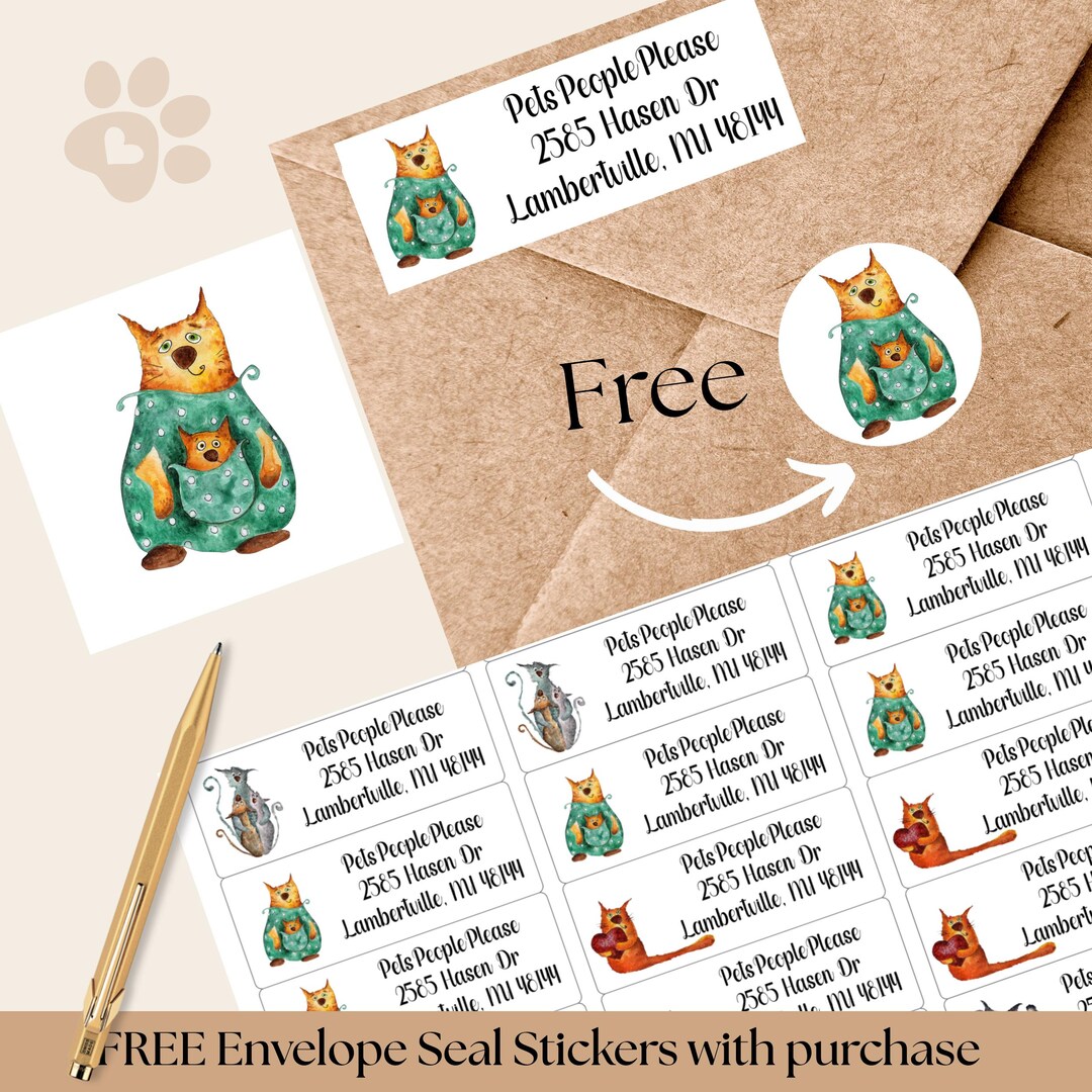 Funny Cat Return Address Label Stickers, Peel and Stick Mailing Label ...