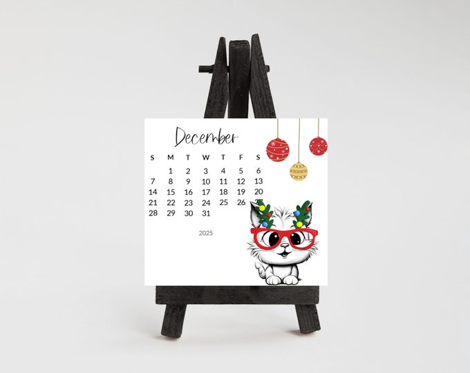 2025 Small Desk Funny Cat Calendar Optional Lamination and Wood Display ...