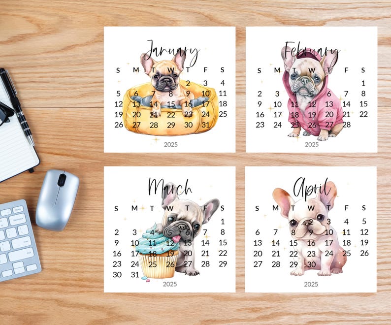 2026 French Bulldog Small Desk Space Monthly Calendar, Opt Wood Easel ...