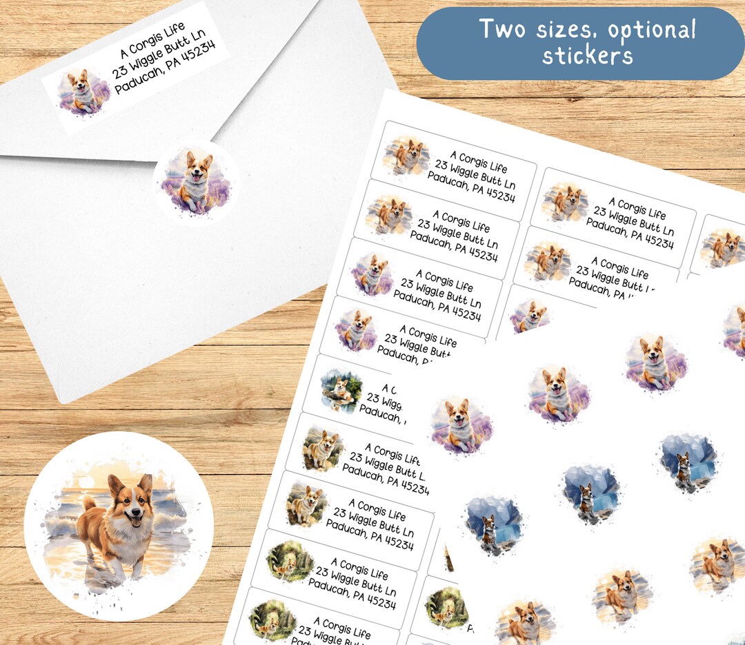 Personalized Corgi Name Labels Customized for You decorative Watercolor ...