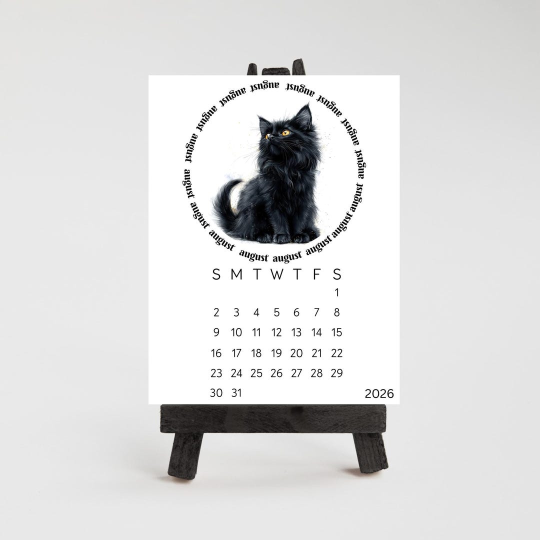 2026 Cute Black Cat Mini Desk Calendar – 3.3" X 4.5" Laminated ...