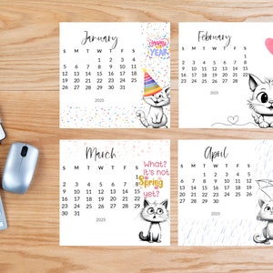 2025 Small Desk Funny Cat Calendar Optional Lamination and Wood Display ...