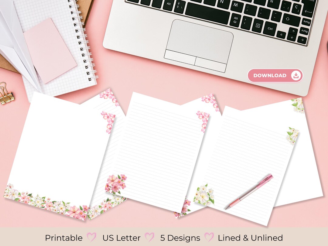 Cherry Blossom Printable Stationery PNG JPG | 10 Page Set Lined ...