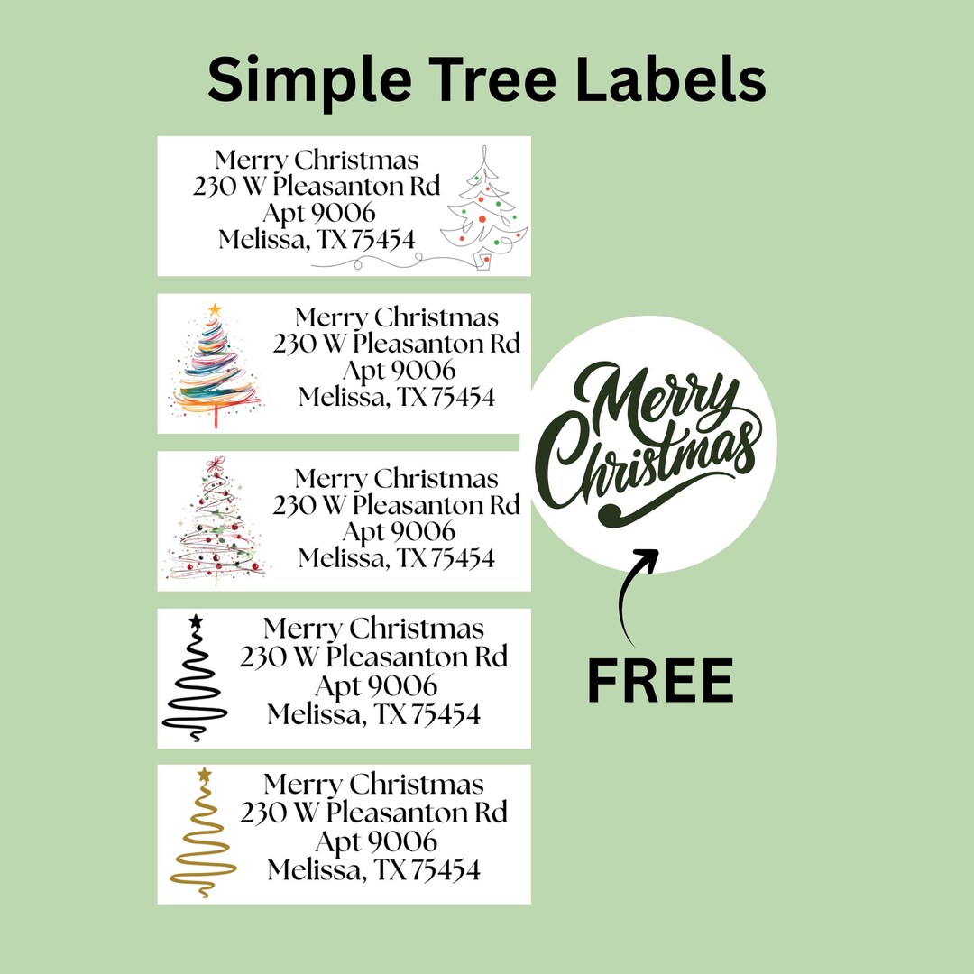 Minimalist Simple Line Art Christmas Tree Address Labels + FREE ...