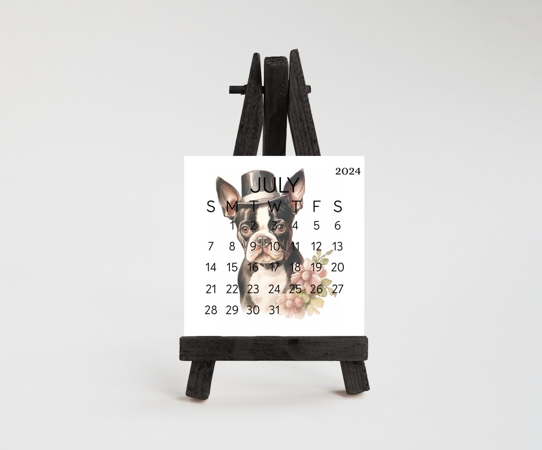 2024 Small Desk Stand up Calendar, Boston Terrier Small Space Mini Dog ...