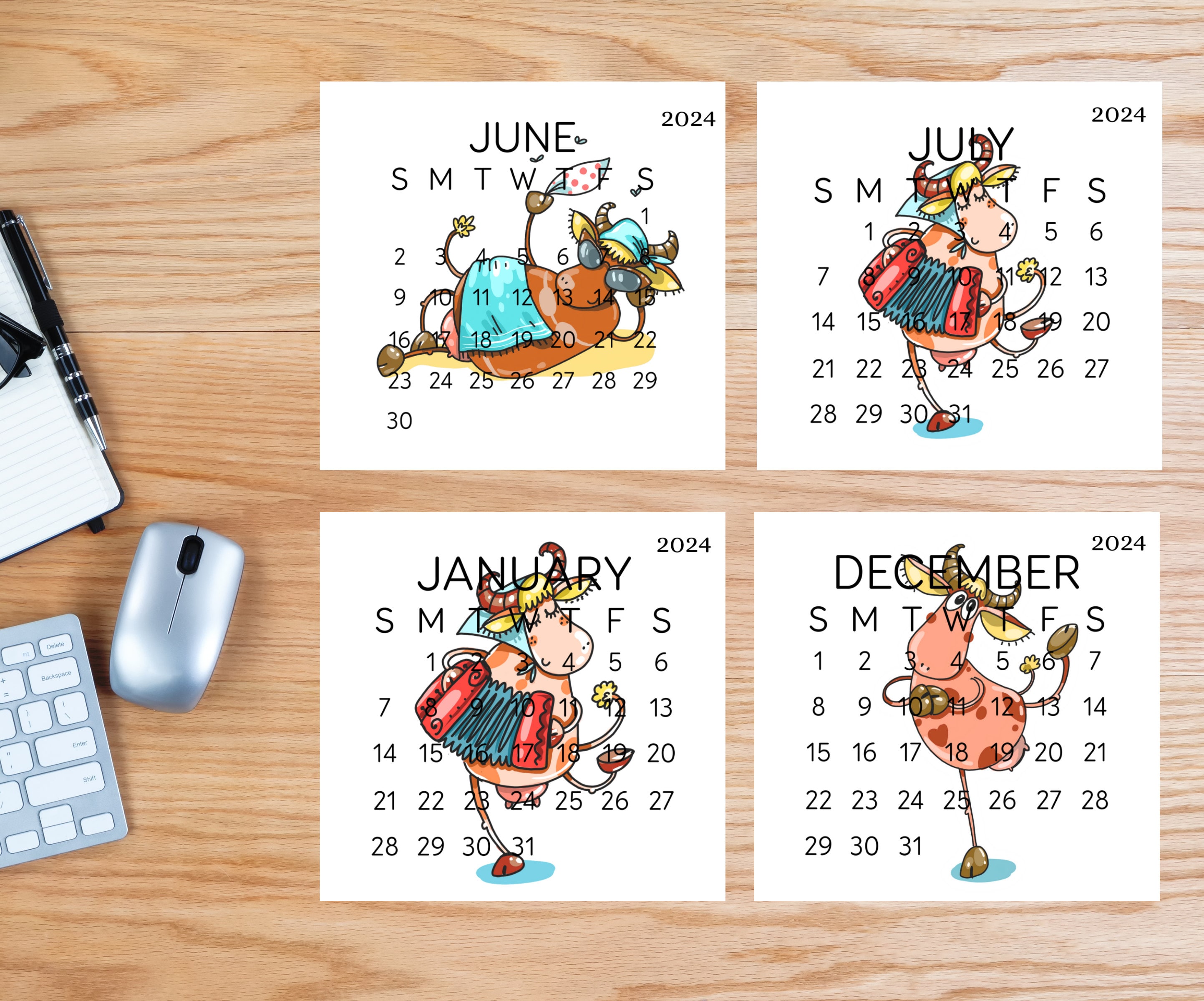 2024 Cow Calendar for Desk Dancing Cow Calendar Tabletop Home Office ...