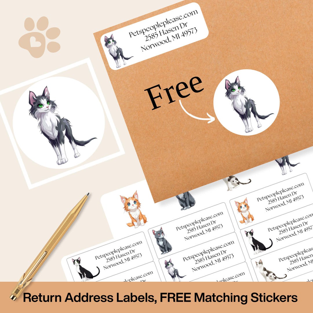 Cute Anime Art Cat Return Address Labels, Kawaii Camp Mailing Stickers ...