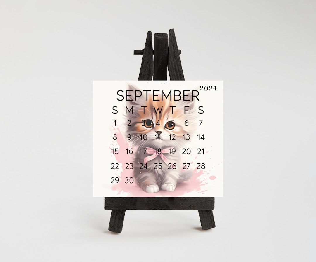 Small Desk Calendar Kitten Optional Wood Stand Mini Cat Calendar Cat ...
