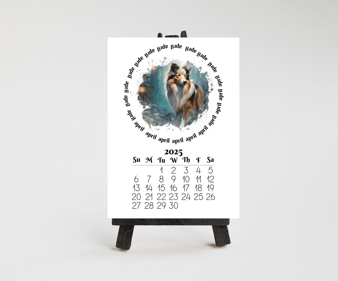 Small Desk Calendar for 2025 Sheltie Desktop Version Optional Wood Mini ...