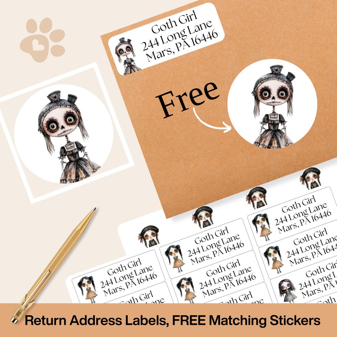 Gothic Girl Address Labels With FREE Envelope Seal Stickers, Cute ...