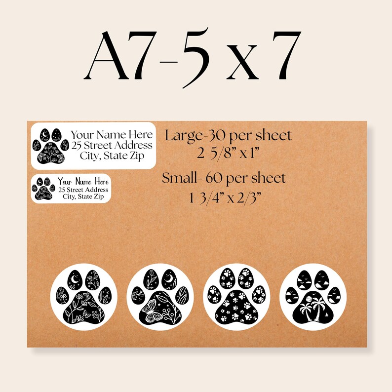 Paw Print Address Labels, 8 Design Choices, Free Envelope Seals, Custom ...