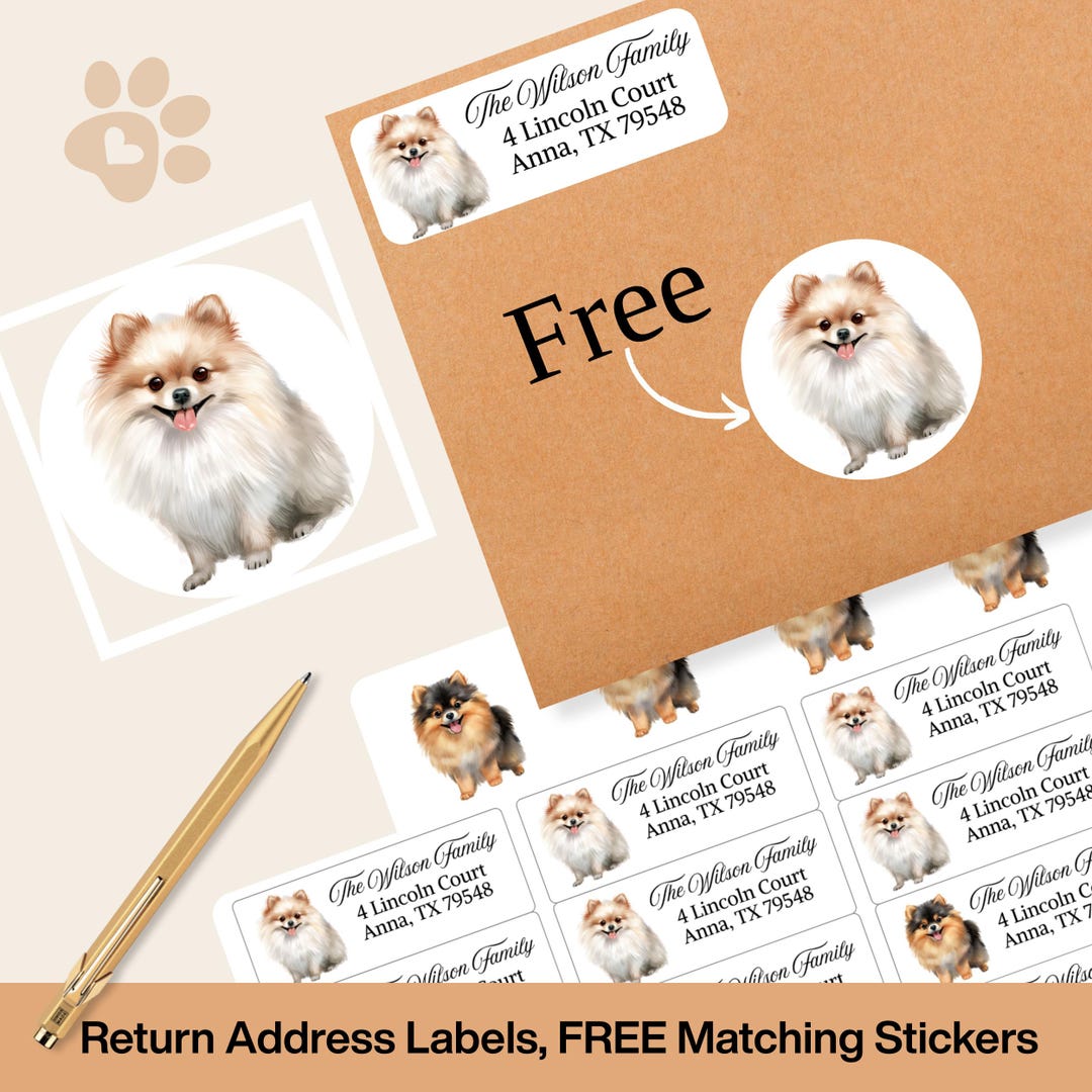 Pomeranian Address Labels With FREE Matching Stickers, Cute Dog Return ...